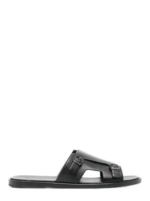 Santoni Calf Leather Double Buckle Sandals - Black