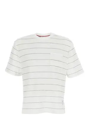Thom Browne Short Sleeve Tee In Textured Stripe Waffle - Multicolor