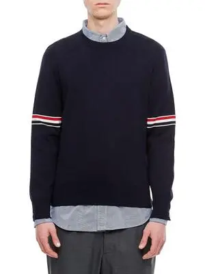 Thom Browne Milano Stitch Crewneck Pullover With Side Stripes - Multicolor