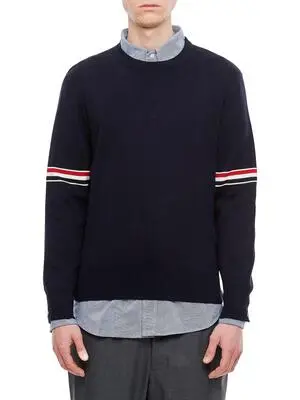 Thom Browne Milano Stitch Crewneck Pullover With Side Stripes - Multicolor