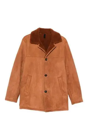 Tagliatore Shearling Trimmed Leather Coat - Brown