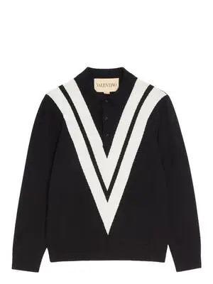 Valentino Garavani Wool V-inlay Polo Jumper - Black
