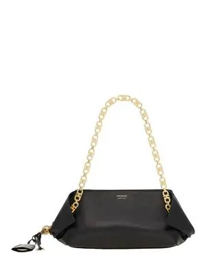 FERRAGAMO Calfskin Leather Shoulder Bag With Gold-tone Chain - Black