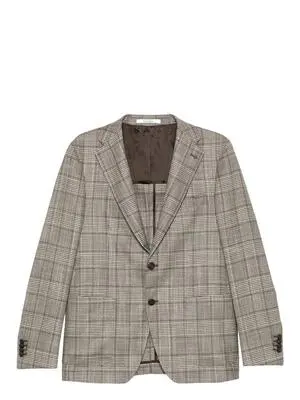 Tagliatore Checked Virgin Wool Blazer With Notched Lapels - Brown
