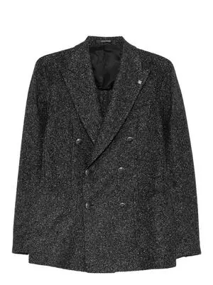 Tagliatore Double-breasted Peak Lapel Textured Blazer - Gray