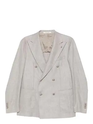 Tagliatore Grey Check Pattern Wool, Silk, Linen, Alpaca And Polyamide Blazer - Gray