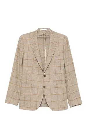 Tagliatore Checked Blazer With Notched Lapel - Cream