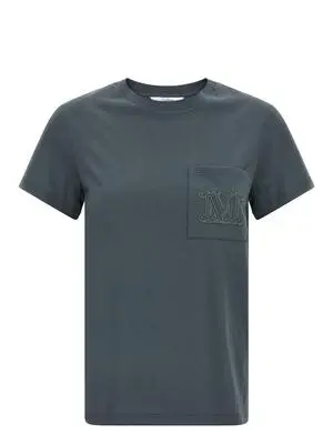 Max Mara Papaia Cotton T-shirt With Monogram Pocket - Gray