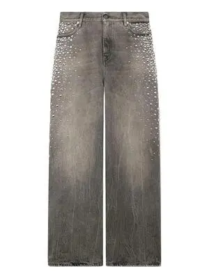 GOLDEN GOOSE Grey Denim Boyfriend Jeans With Stud Embellishment - Gray