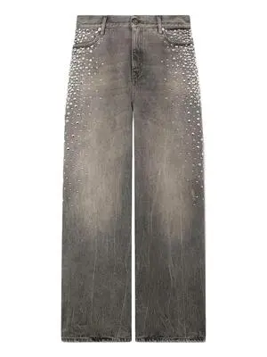 GOLDEN GOOSE Grey Denim Boyfriend Jeans With Stud Embellishment - Gray