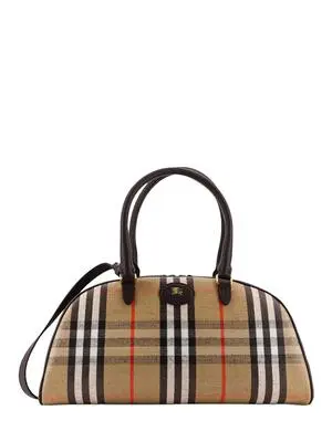 Burberry Check Pattern Satchel Bag - Cream
