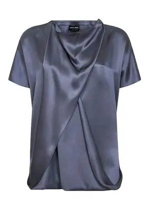 Giorgio Armani Draped Silk Blouse - Blue