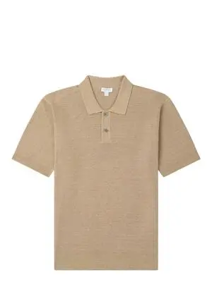 Sunspel Honeycomb-knit Linen And Silk-blend Polo Shirt - Neutrals