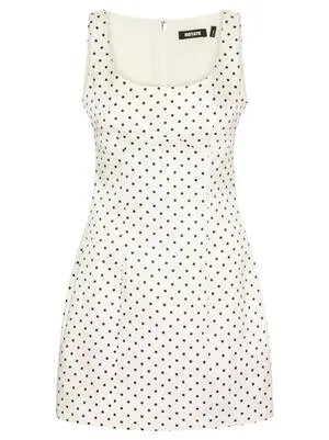 ROTATE BY BIRGER CHRISTENSEN Polka Dot Square Neck Sleeveless Dress - Neutrals
