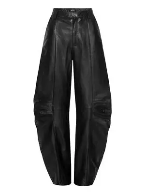 ROTATE BY BIRGER CHRISTENSEN High-waisted Leather Wide-leg Cargo Pants - Black