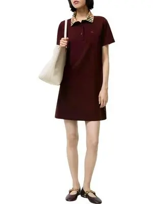Burberry Check Collar Cotton Polo Shirt Dress - Red
