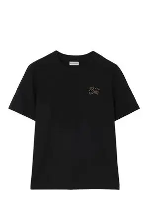 Burberry Knight Check Embroidered Cotton T-shirt - Black