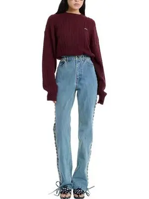 ROTATE BY BIRGER CHRISTENSEN ROTATE BIRGER CHRISTENSEN Cable Knit Crew Neck Sweater Red