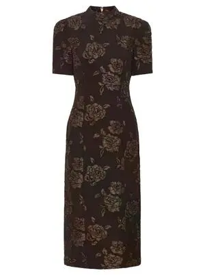 ROTATE BY BIRGER CHRISTENSEN Floral Jacquard Midi Dress - Brown