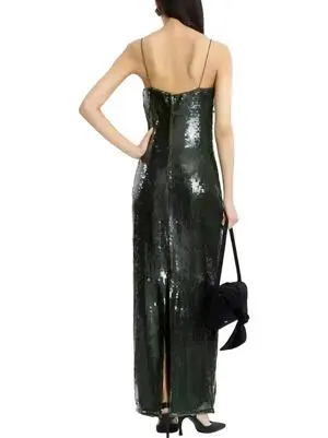 ROTATE BY BIRGER CHRISTENSEN Sequin-embellished Spaghetti Strap Maxi Dress - Green