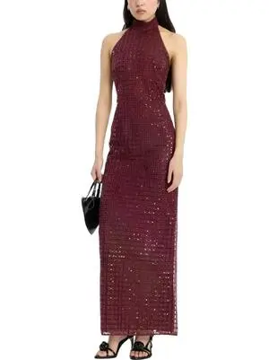 ROTATE BY BIRGER CHRISTENSEN Beaded Halterneck Maxi Dress - Red