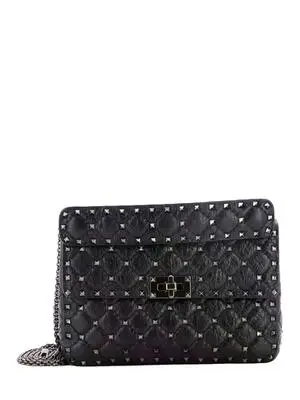 Valentino Garavani Rockstud Spike Flap Bag Quilted Leather Medium Crossbody Bag - Black