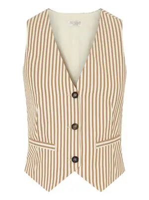 Brunello Cucinelli Striped Cotton-blend Seersucker Vest - Neutrals