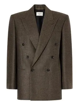 Saint Laurent Double-breasted Virgin Wool Blazer - Brown