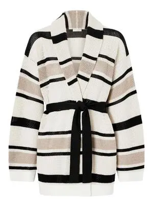 Brunello Cucinelli Striped Open-knit Belted Cardigan - Multi