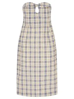 Bernadette Charlotte Checked Seersucker Midi Dress Beige
