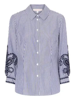 Carolina Herrera Embroidered Striped Cotton-poplin Shirt - Blue