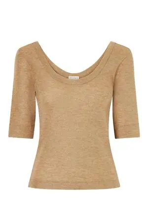Brunello Cucinelli Metallic Wool-blend Knitted T-shirt - Brown