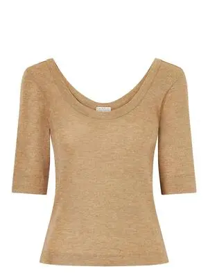 Brunello Cucinelli Brunello Cucinelli Metallic Wool-Blend Knit T-shirt Camel