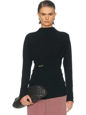 Bottega Veneta Long Sleeve Top With Gold Tone Hardware - Black