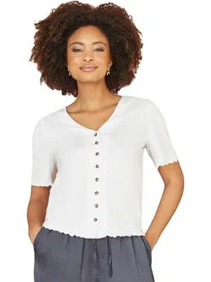 YUMI Cotton Button Detail T-shirt - White
