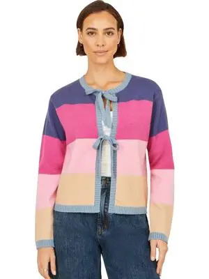 YUMI Block Stripe Tie Front Cardigan - Multi