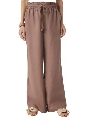 Splendid Linen Paperbag Waist Wide Leg Pants - Wicker Beige