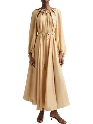 ZIMMERMANN Zimmermann Mahon Long Sleeve Silk Habutae Maxi Dress