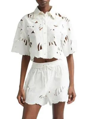 ZIMMERMANN Zimmermann Mahon Embroidered Cotton Crop Shirt