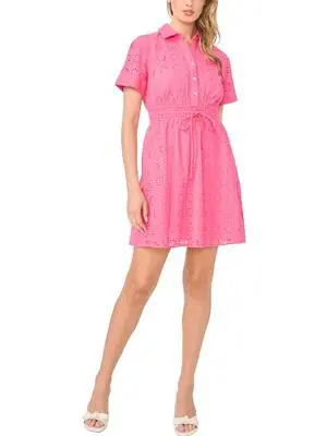 CECE DUPRAZ Eyelet Cotton Button-up Shirtdress - Azalea