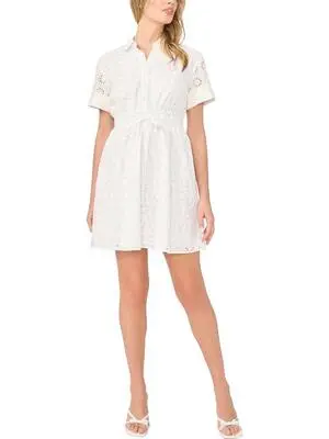CECE DUPRAZ Eyelet Cotton Button-up Shirtdress - Ultra White