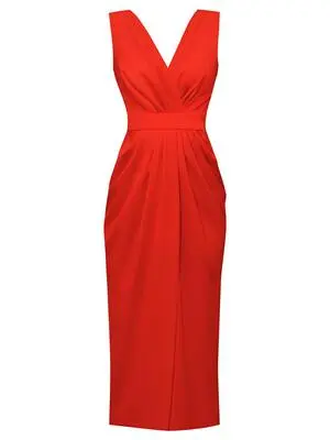 ALINA CERNATESCU V-neck Midi Cocktail Dress - Red/orange