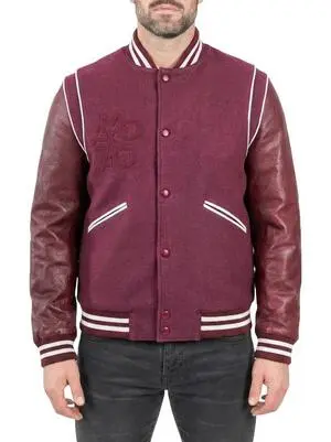 MACEOO Marthyr Leather Sleeve Varsity Jacket - Red