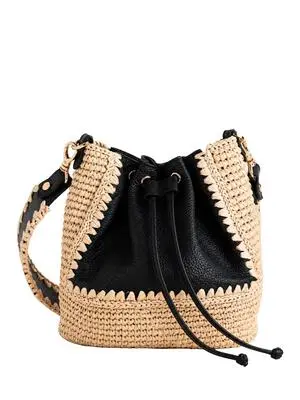 HAMEL ATELIER Handwoven Raffia And Leather Shoulder Bag - Beige/black