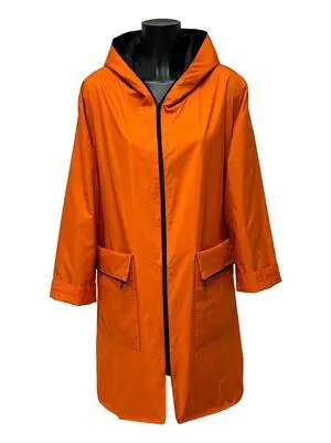 MAXJENNY Hooded Mid-length Rain Jacket - Orange