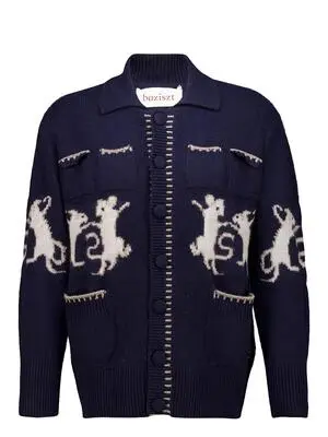 BAZISZT Navy Cashmere Dancing Mice Cardigan