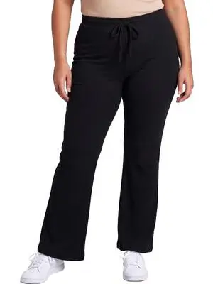 24SEVEN COMFORT APPAREL Ribbed Knit Drawstring Lounge Pants - Black