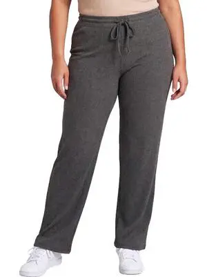 24SEVEN COMFORT APPAREL Ribbed Knit Drawstring Lounge Pants - Smoke