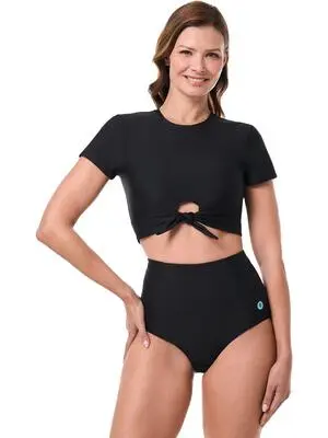 Coolibar Upf 50+ Sun Protection Swim Crop Top With Front Tie - Black