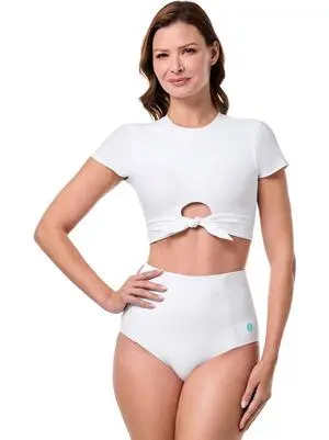 Coolibar Upf 50+ Sun Protection Swim Crop Top With Front Tie - White